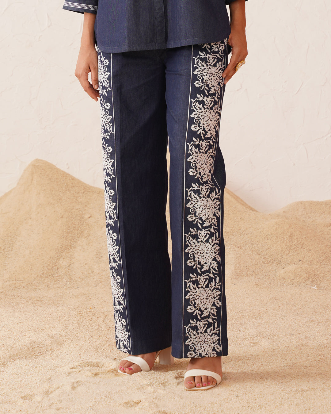 Denim Cross Stitch Co-ord Set – INCHING INDIA